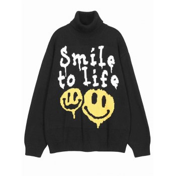 Emmiol Envío gratis 2024 Suéter de punto jacquard Drip Smile Negro XL ...