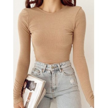 Emmiol Free shipping 2024 Open Back Chain Embellished Long Sleeve Top ...