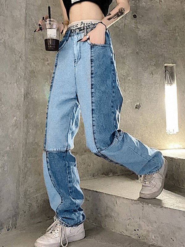 Emmiol Free shipping 2025 Vintage Patchwork Boyfriend Jeans Blue S in ...