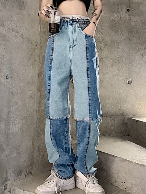 2022 Vintage Patchwork Boyfriend Jeans Blue S In Boyfriend Jeans Online ...