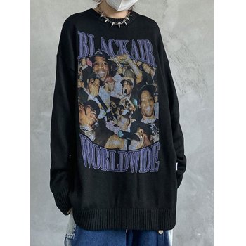 Emmiol Free shipping 2026 Men's Rock Band Pattern Sweater Black M in ...