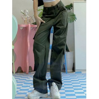 Emmiol Free shipping 2025 Pocket Patched Straight Leg Pants Chive S in ...