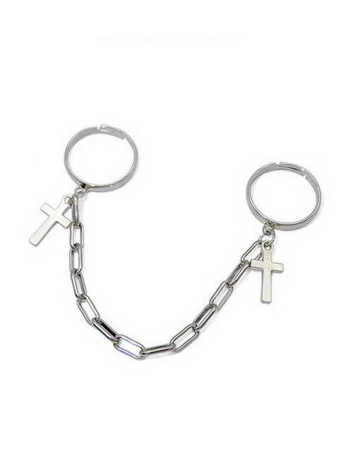 2022 Zircon Chain Embellished Double Cuff Ring Silver ONE SIZE In Rings ...