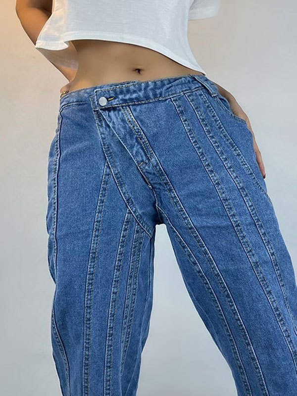 Emmiol Free shipping 2025 Cross Over Patchwork Boyfriend Jeans Blue S ...