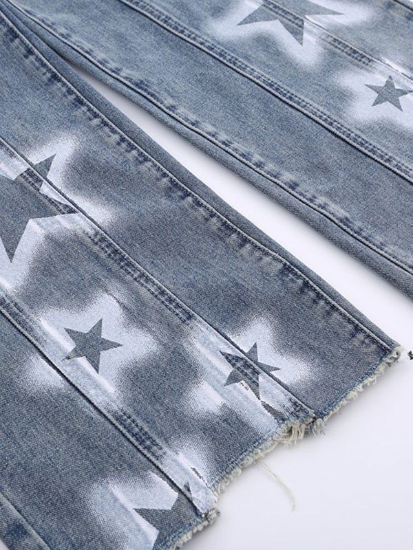 Emmiol Free shipping 2026 Men's Patchwork Star Pattern Slim Jeans Blue ...