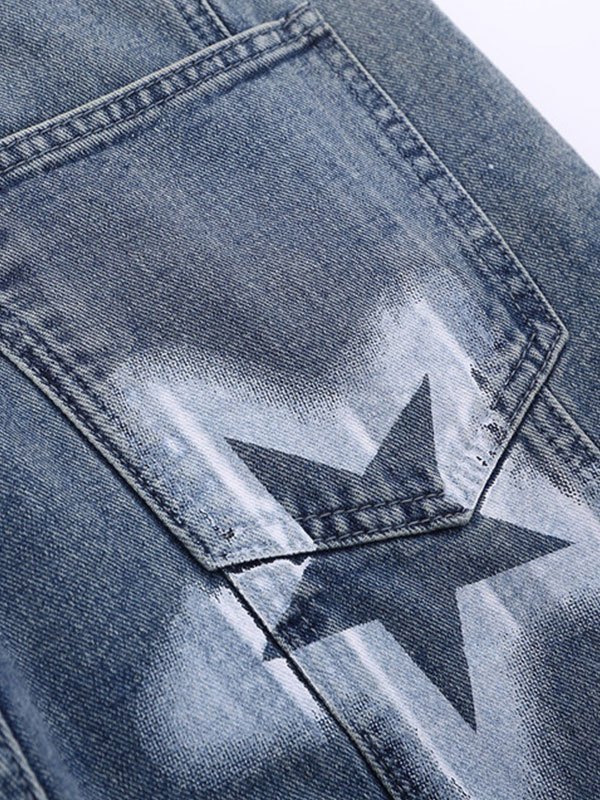Emmiol Free shipping 2026 Men's Patchwork Star Pattern Slim Jeans Blue ...