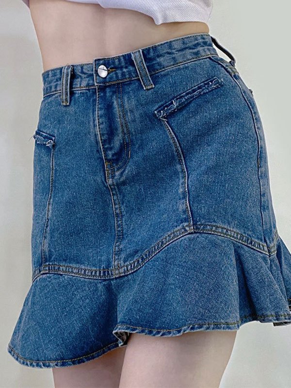 Emmiol Free shipping 2025 Denim Ruffle Mini Skirt Blue S in Skirts ...