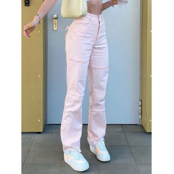 Emmiol Free shipping 2025 Pink Washed Patchwork Boyfriend Jeans Pink S ...