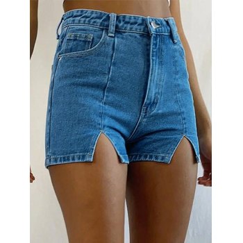 Emmiol Free shipping 2025 Washed Split Denim Shorts Navy Blue S in ...