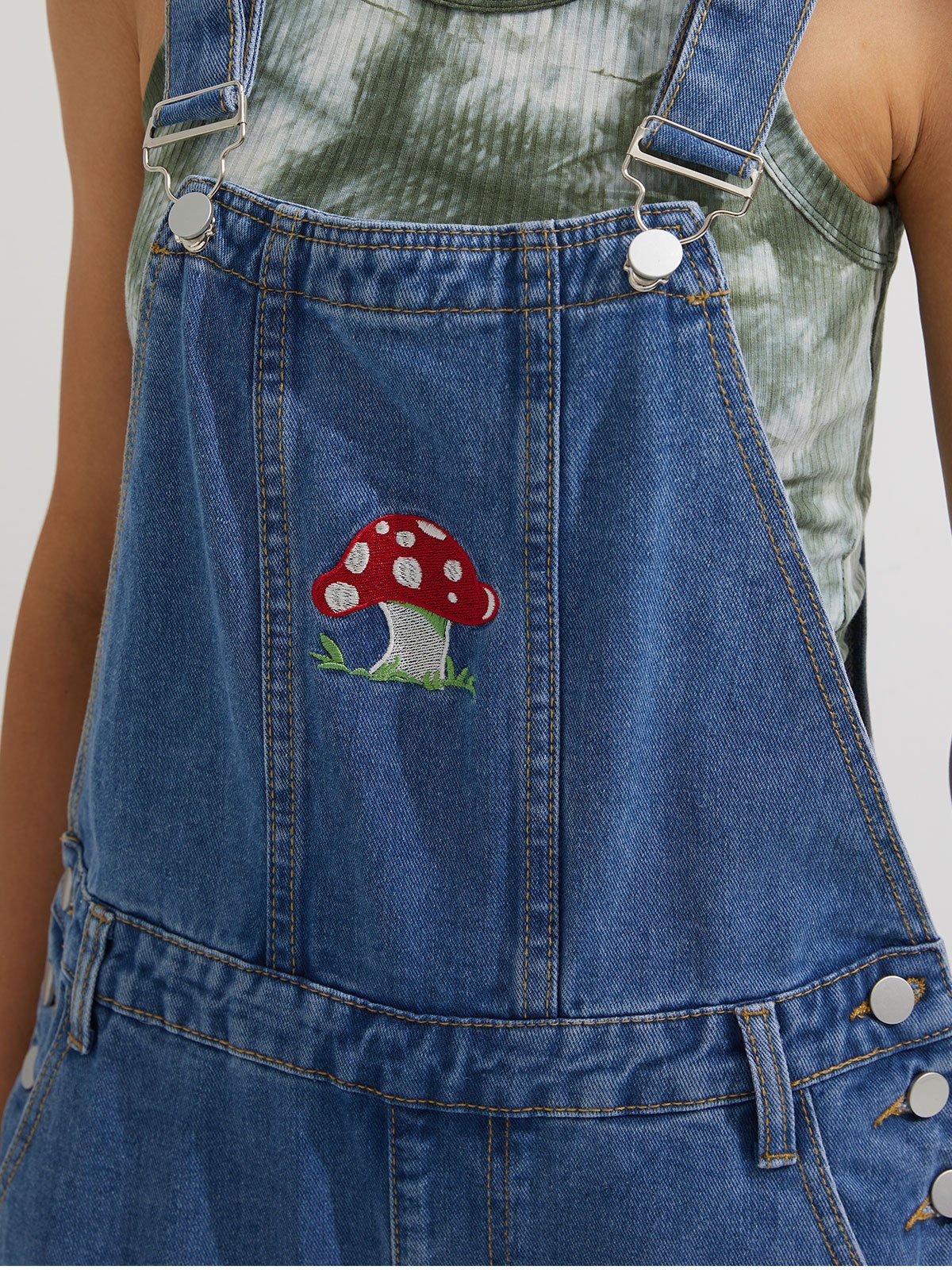 Emmiol Free shipping 2026 Mushroom Embroidered Straight Denim Overall ...