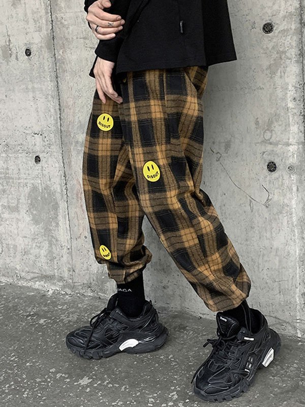 Emmiol Free shipping 2026 Men's Smile Checkered Print Jogger Pants ...