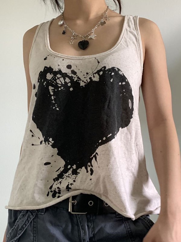 Emmiol Free shipping 2026 Splash Heart Print Tank Top Beige S in Tank ...