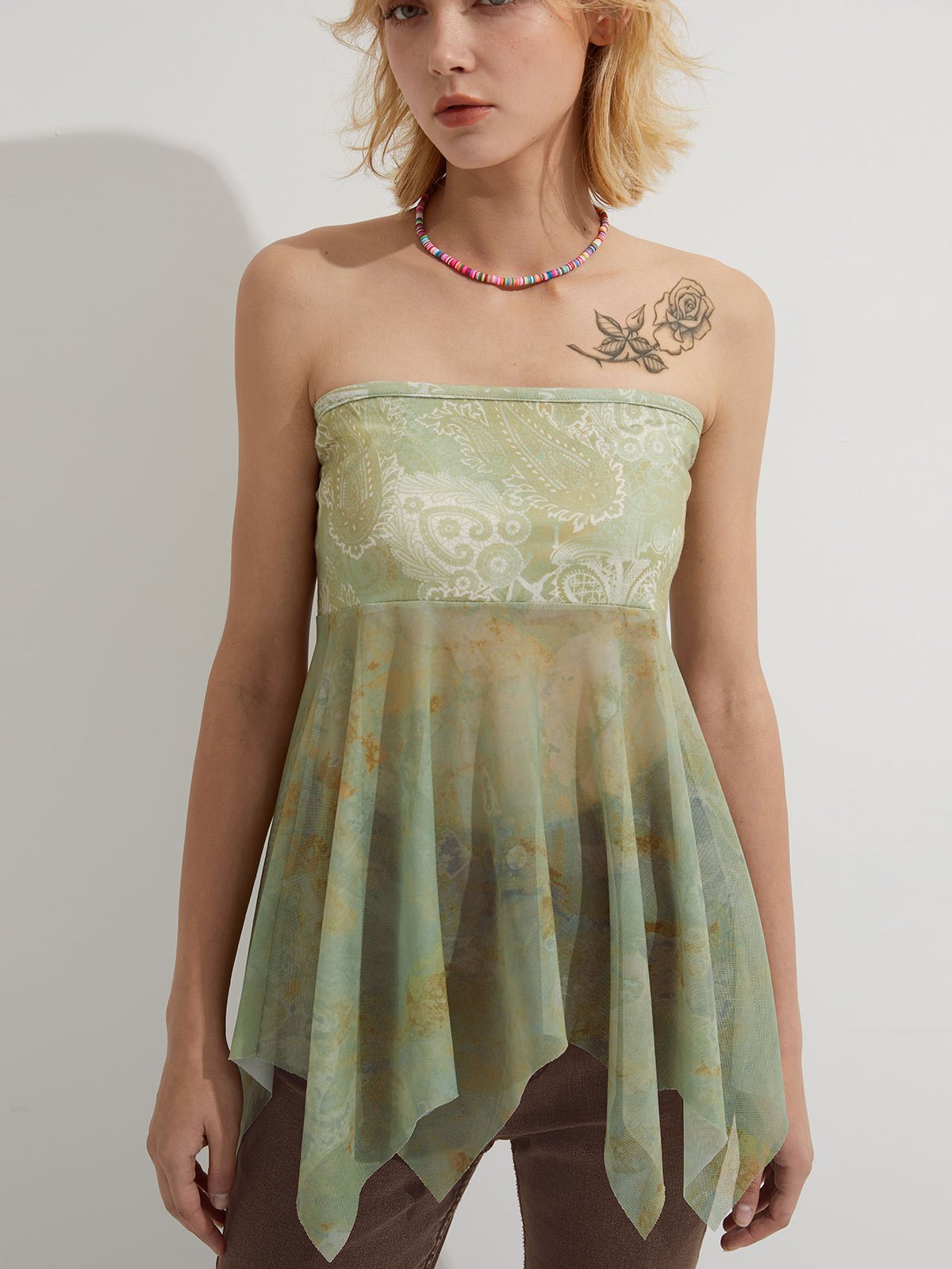 Emmiol Free shipping 2025 Emmiol Strapless Patchwork Peplum Top Green S ...