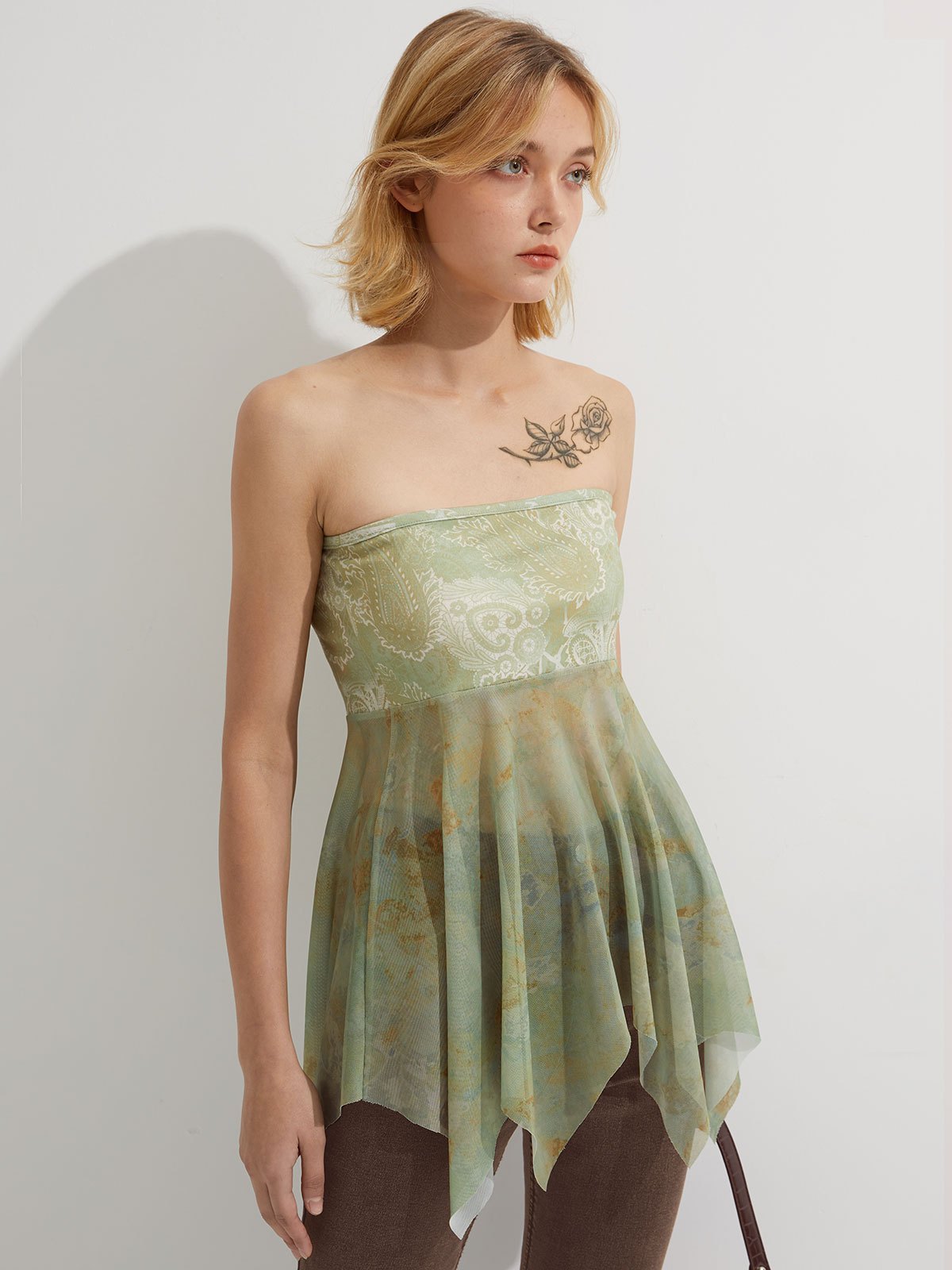 Emmiol Free shipping 2025 Emmiol Strapless Patchwork Peplum Top Green S ...