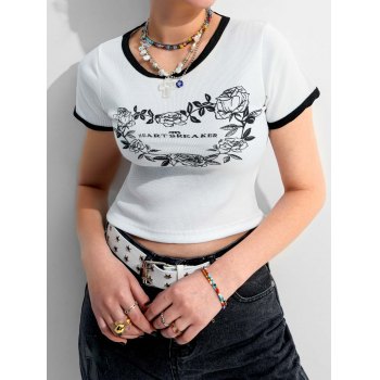 Emmiol Free shipping 2025 Knitted Floral Ringer Crop Top White S in ...