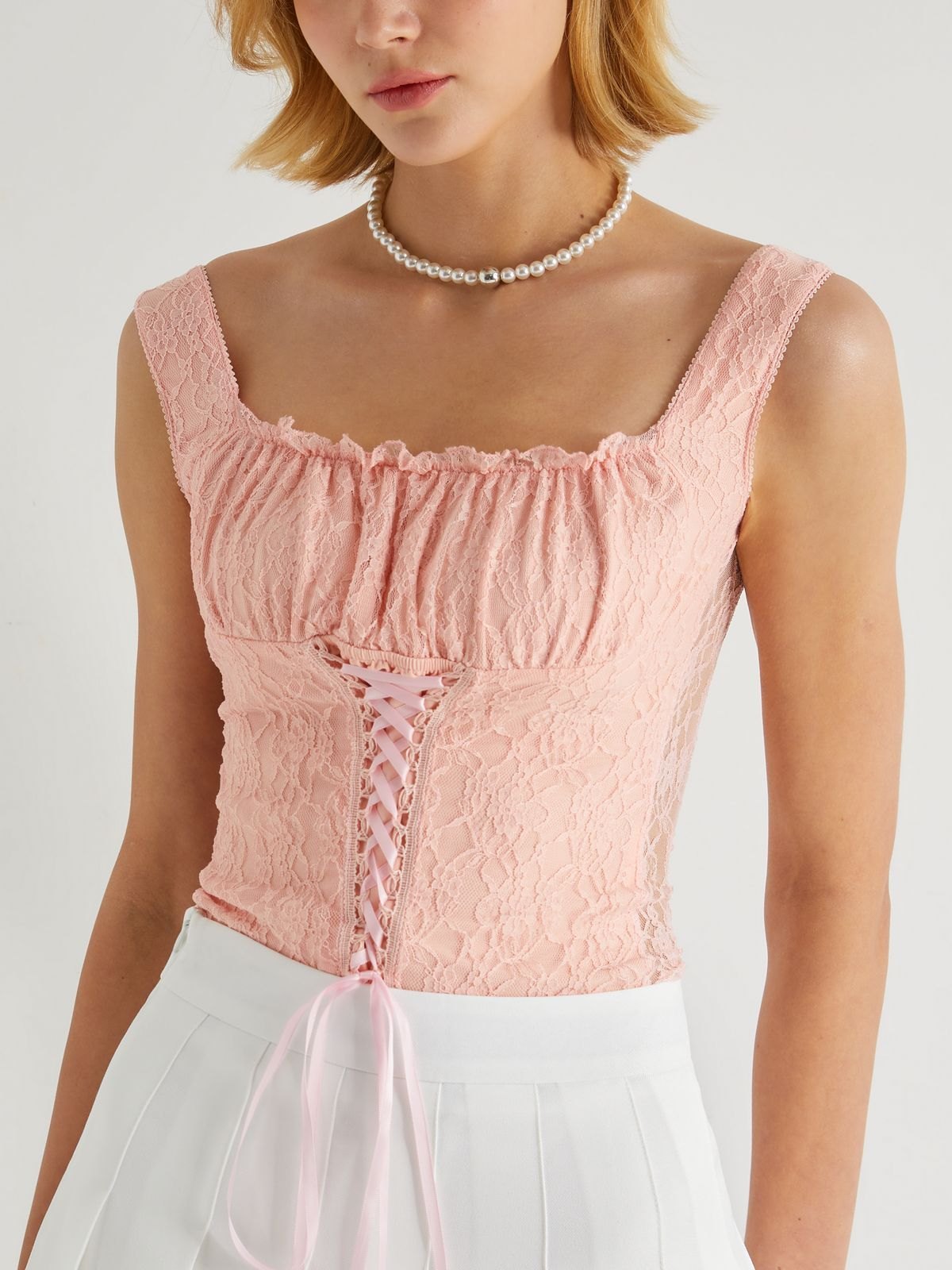 2022 Corset Tie Lace Crop Tank Top Pink S In Tank Tops & Camis Online ...