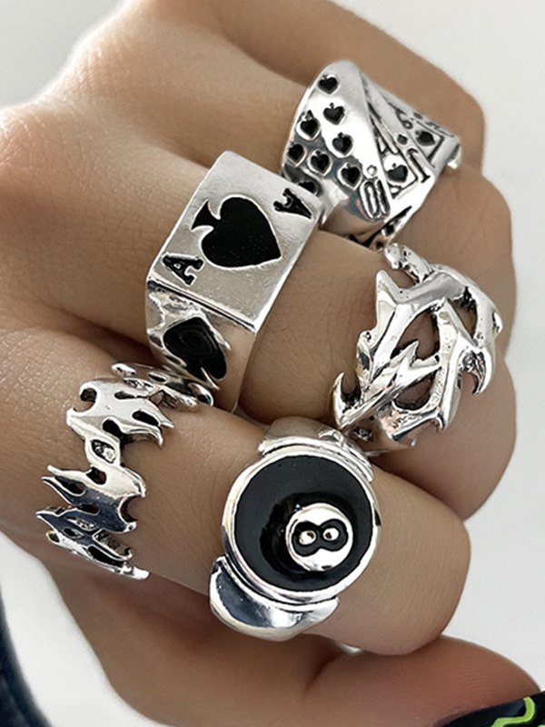 Emmiol Free shipping 2025 Vintage Punk Ring Set Silver ONE SIZE in ...