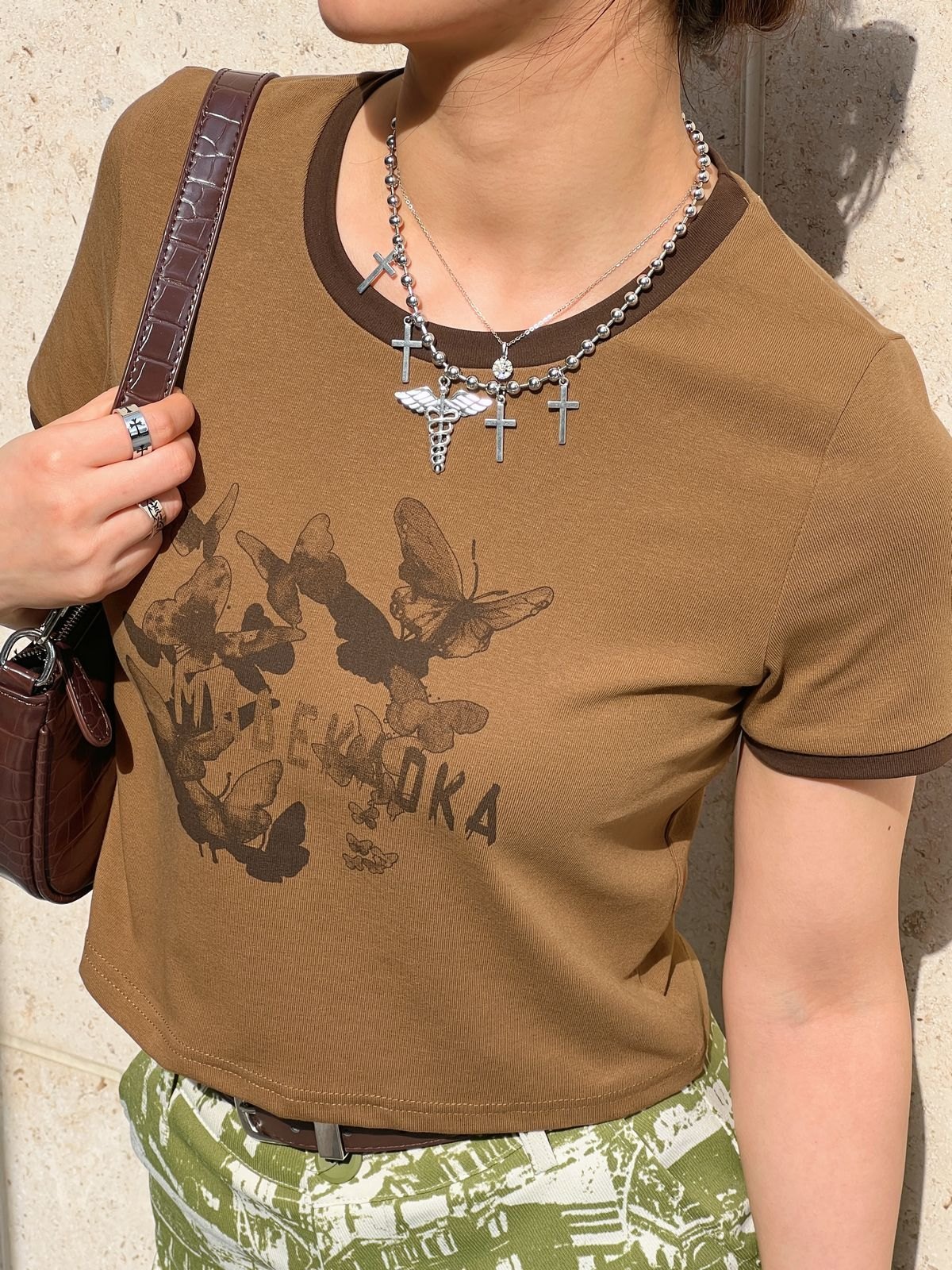 Emmiol Free shipping 2025 Fairy Butterfly Printed Ringer Crop Top Brown ...