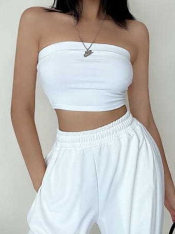 2022 Rib Basic Solid Crop Cami Top White M In Tank Tops & Camis Online Store. Best For Sale ...