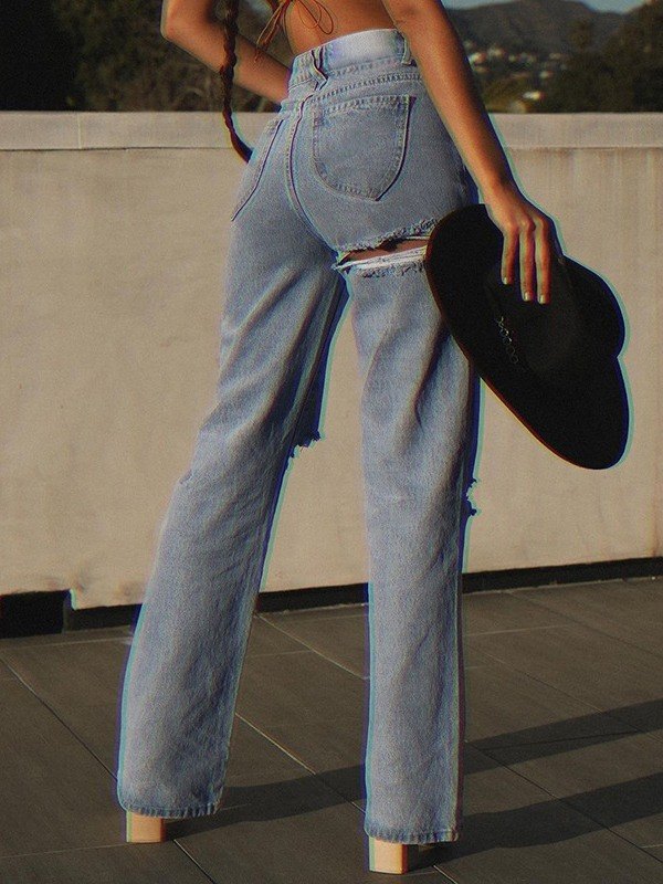 Emmiol Envío gratis 2025 Jeans rasgados desgastados lavados azules Azul ...