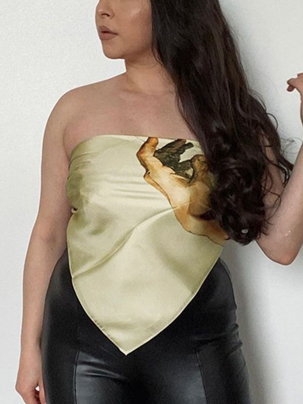 2022 Hand Graphic Satin Bandeau Top Beige ONE SIZE In Bandeau Tops ...