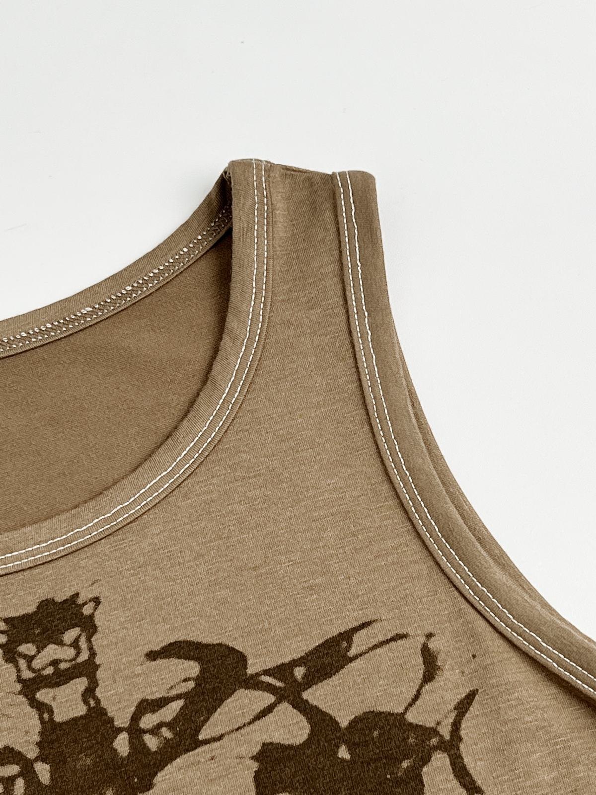 2022 Skeleton Bones Printed Crop Tank Top Coffee M In Tank Tops & Camis ...