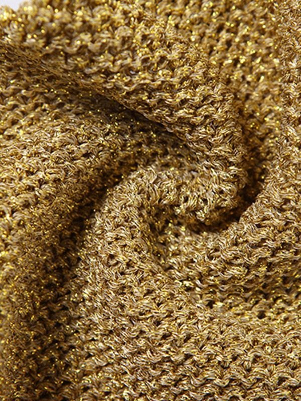 2022 Metallic Crochet Knit Two Piece Set Golden L In Two-Piece Outfits ...