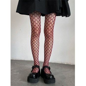 Emmiol Free shipping 2024 Geometric Pattern Fishnet Tights Red ONE SIZE ...