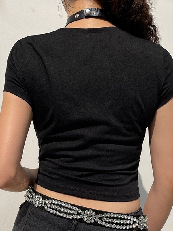 Emmiol Kostenloser Versand 2023 Crop Top mit Strass-Herz-Flügel-Muster ...