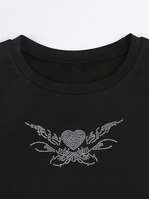 Emmiol Kostenloser Versand 2023 Crop Top mit Strass-Herz-Flügel-Muster ...