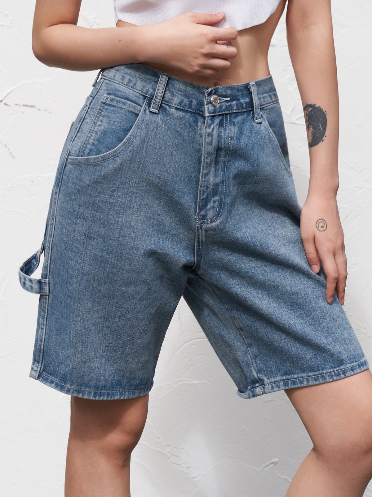 Emmiol Free shipping 2026 Basic Washed Denim Shorts Without Belt Blue M ...