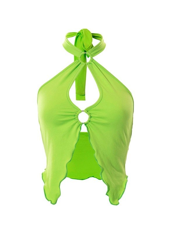 Emmiol Free shipping 2025 Split Cutout Halter Crop Cami Top Green S in Tank Tops & Camis online ...