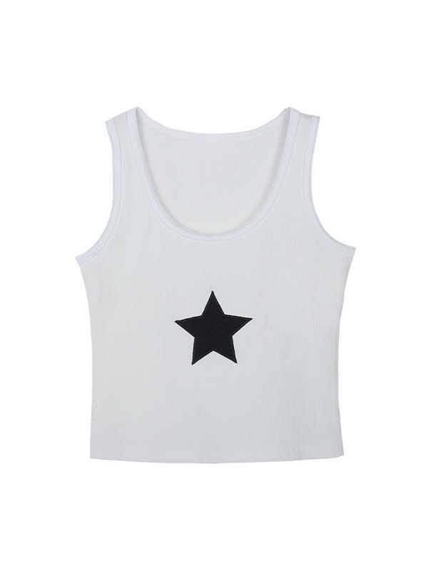 2022 Star Embroidered Rib Cropped Tank Top White M In Tank Tops And Camis