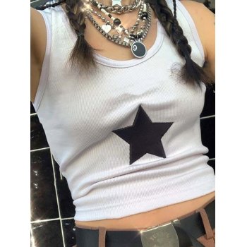 2022 Star Embroidered Rib Cropped Tank Top White M In Tank Tops & Camis ...