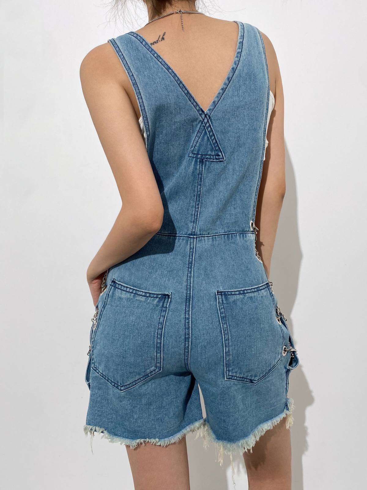 Emmiol Free shipping 2025 Chain Embellish Distressed Denim Overall ...