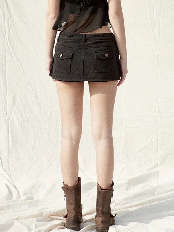 Emmiol Free shipping 2023 Pocket Ultra Mini Cargo Skort Black S in ...