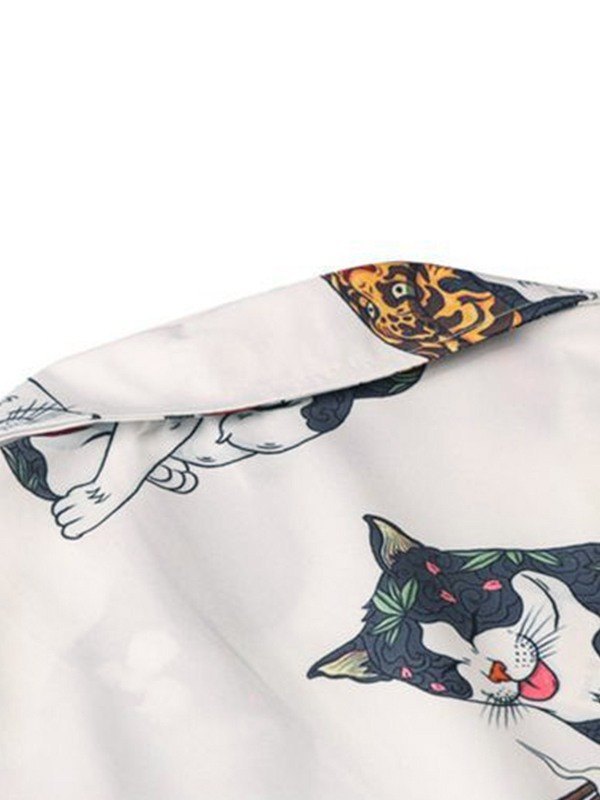 Emmiol Free shipping 2026 Men's Lucky Cat Button Down Shirt Apricot L ...