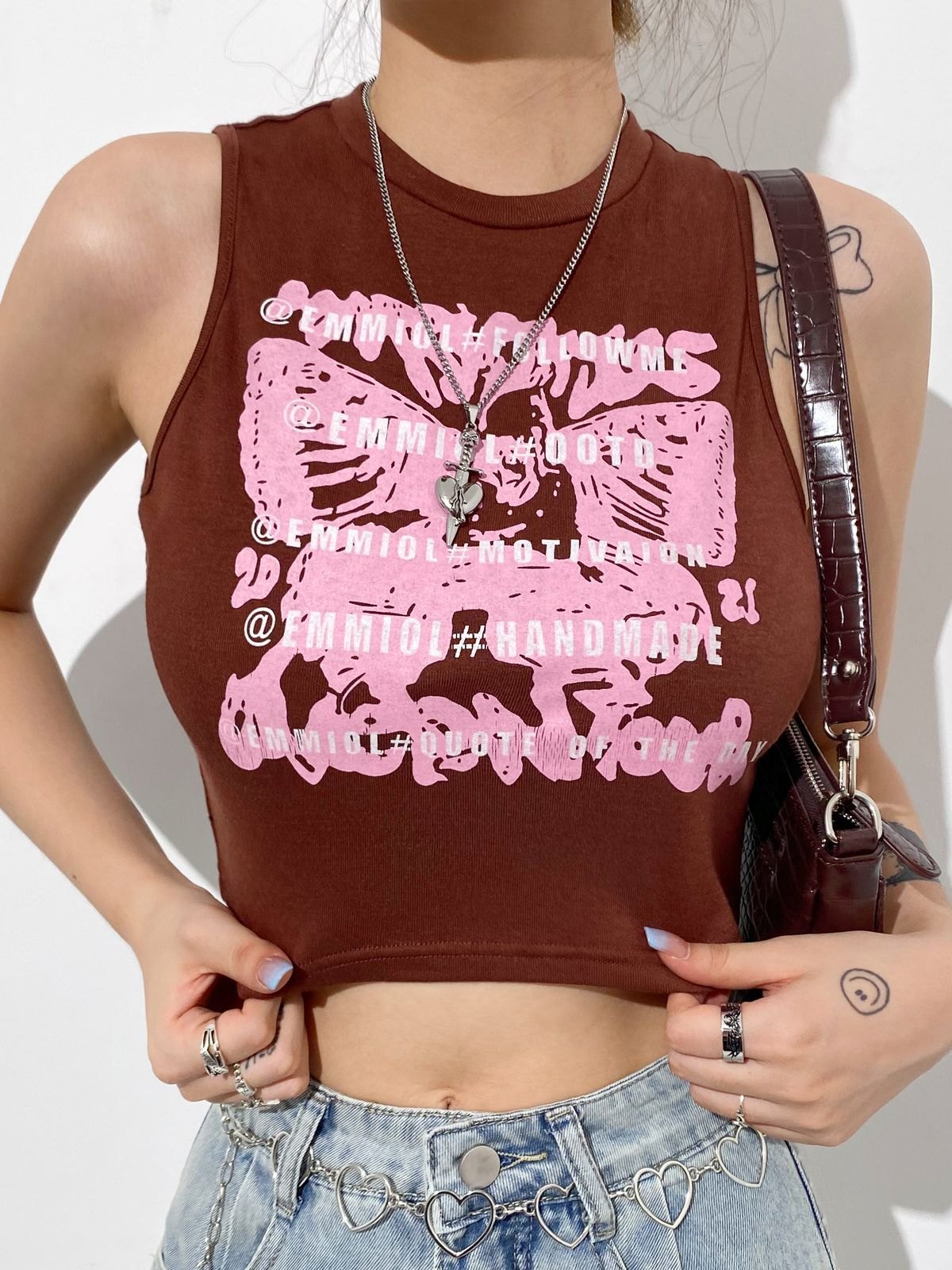 2022 Emmiol Vintage Schmetterling Crop Tank Top Braun M In Tank Tops