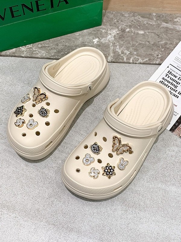 Emmiol Free shipping 2025 Rhinestone Charm Platform Clog Beige EU in ...