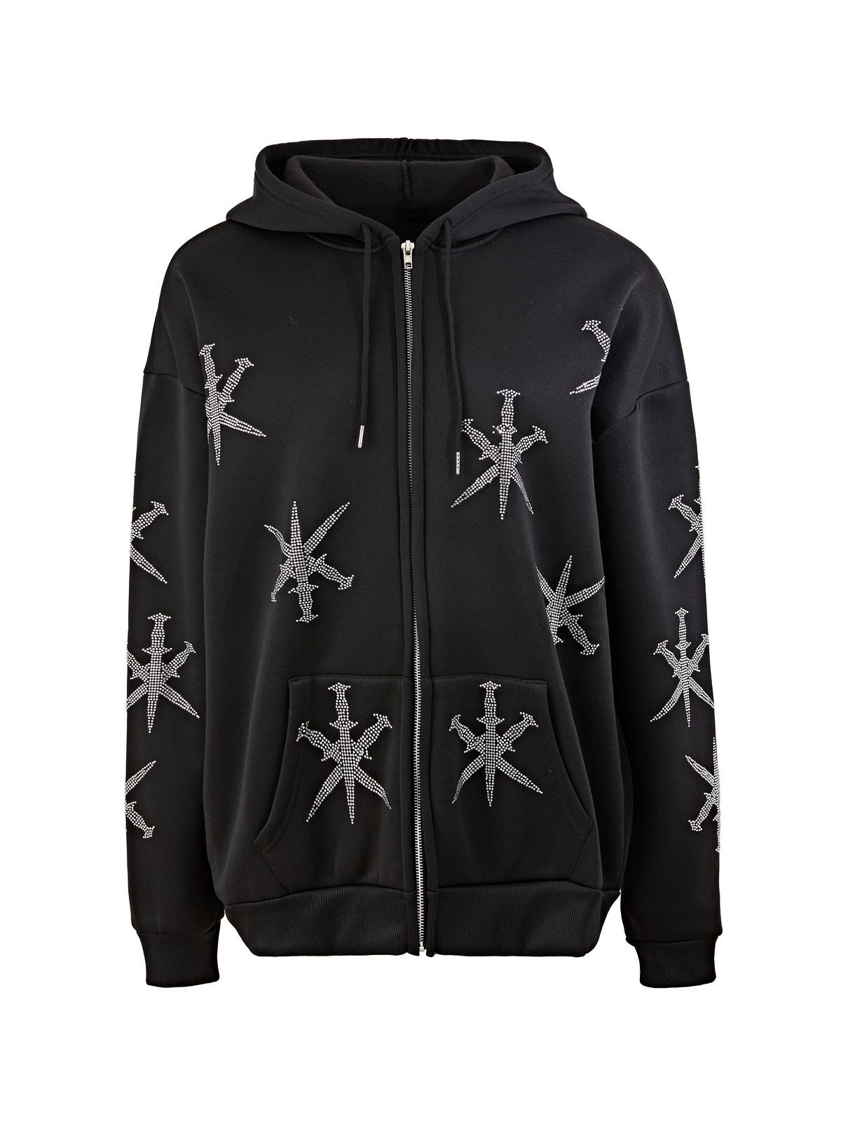 Emmiol Free shipping 2025 Rhinestone Embellished Zip Up Hoodie Black L in Hoodies online store ...