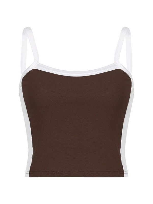 2022 Contrast Trim Vintage Crop Cami Top Brown S In Tank Tops & Camis ...