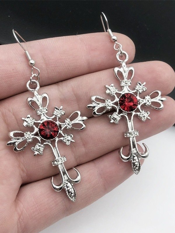 Emmiol Free shipping 2025 Gothic Punk Cross Earrings Silver ONE SIZE in ...