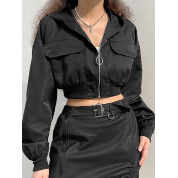 Emmiol Free shipping 2025 Hooded Zip Up Cropped Cargo Jacket Black S in ...