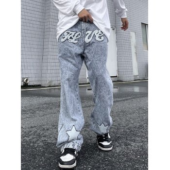 Emmiol Free shipping 2025 Men's Letter Star Embroidered Acid Wash Loose ...