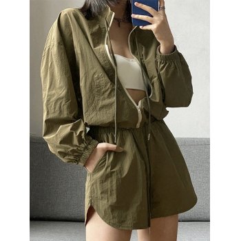 Emmiol Free shipping 2026 Nylon Baggy Casual Two Piece Set Chive L in ...