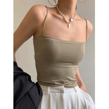 Emmiol Free shipping 2025 Simple Basic Padded Cami Top Chive ONE SIZE ...