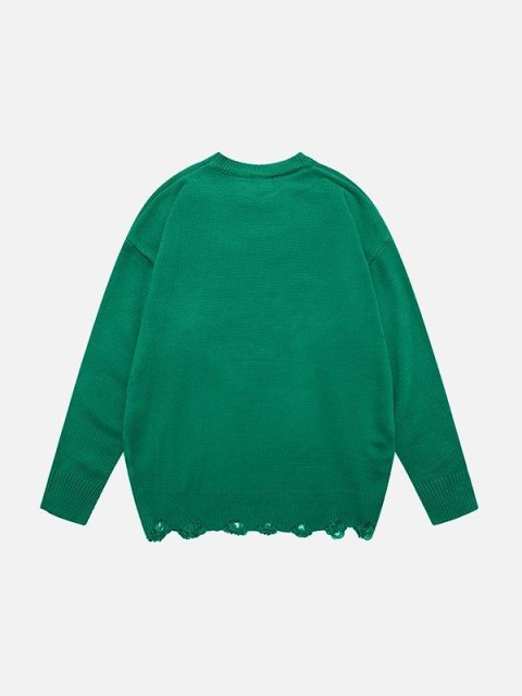 2022 Men's Jacquard Distressed Pullover Sweater Black L In Sweaters ...