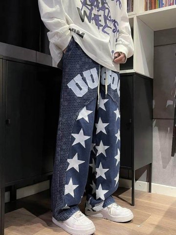 Emmiol Free shipping 2026 Men's Patchwork Letter Star Graphic Loose ...