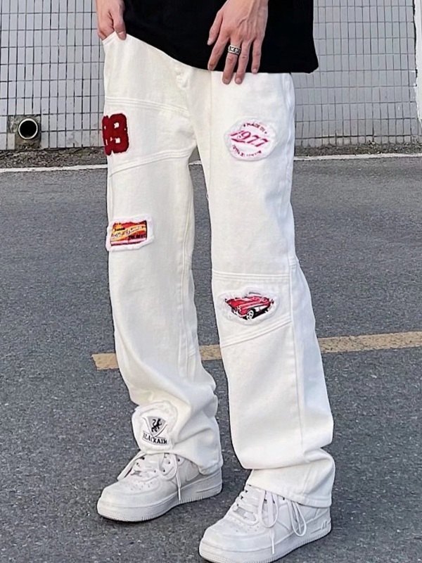 2022 Men's Patch Detail White Cargo Jeans White XL In Cargo Jeans ...