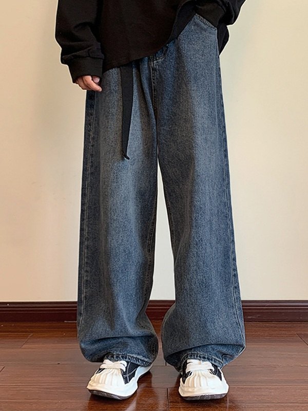 2022 Men's Buckle Strap Blue Loose Jeans Blue XL In Loose Jeans Online ...